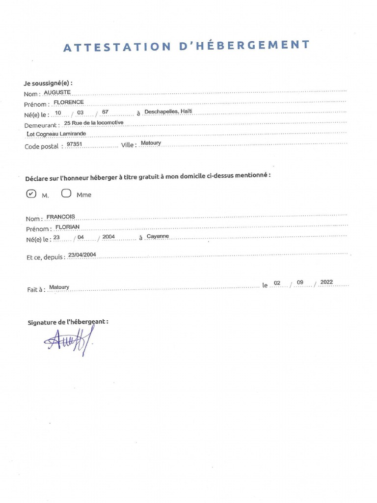 Attestation D'hébergement PDF | PDF