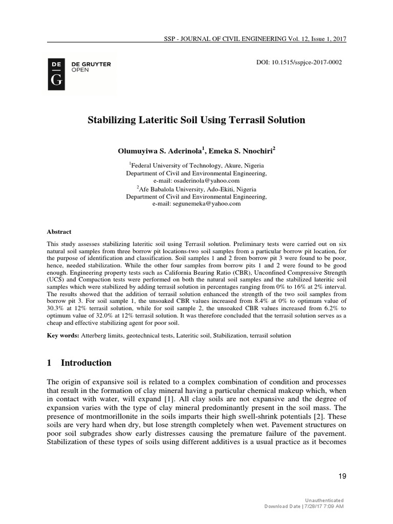 Stabilizing Lateritic Soil Using Terrasil Solution | PDF