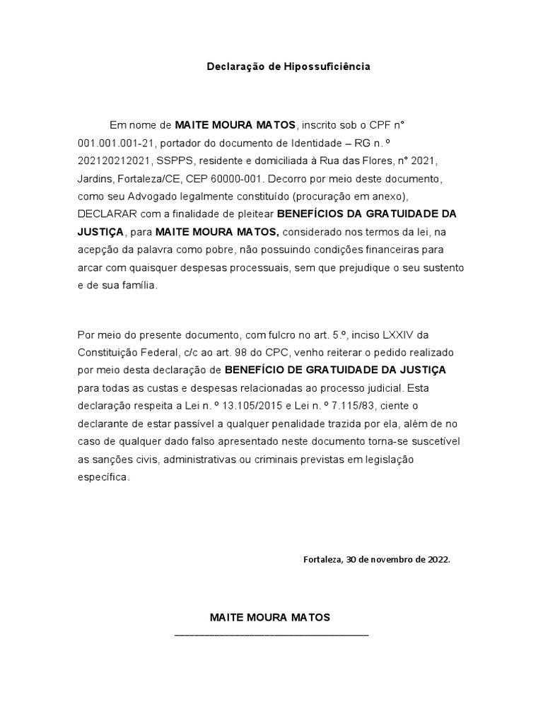Declaração de Hipossuficiência - Maite | PDF
