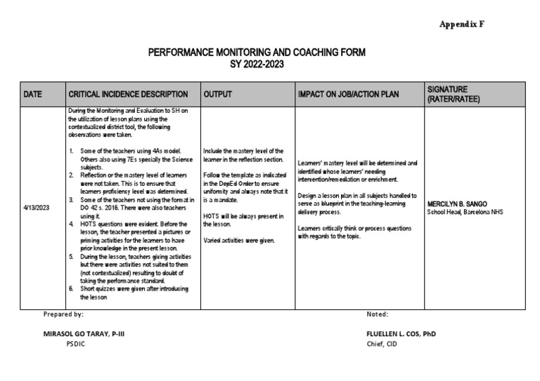PMCF Mercilyn Utilization of Lesson Plans | PDF