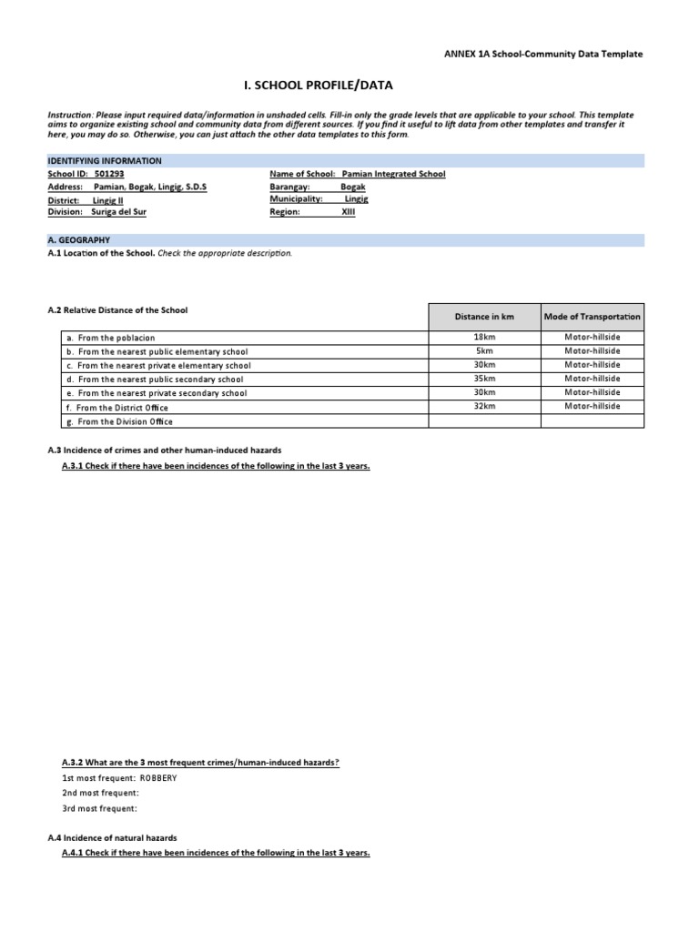 1A - School Community Data Template | PDF