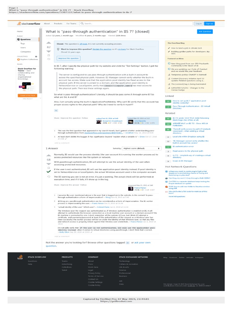 What Is Pass Through Authentication In Iis 7 Stack Overflow Pdf