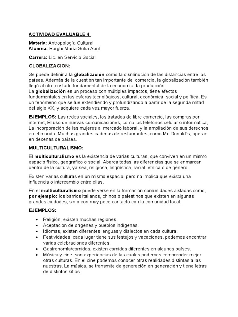 Actividad Evaluable 4 Antropologia Cultural | PDF