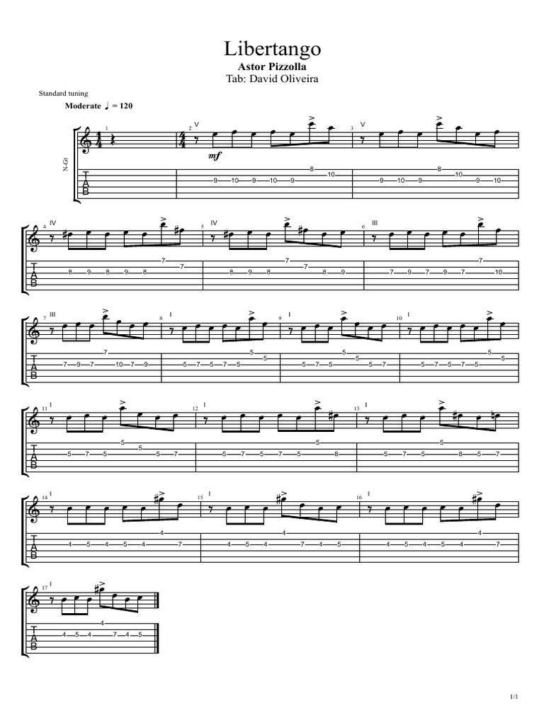 Libertango Guitar Tab by David Oliveira | PDF