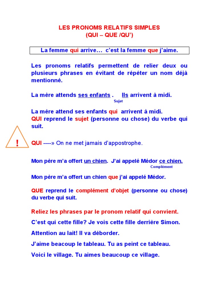 Les Pronoms Relatifs Simples | PDF