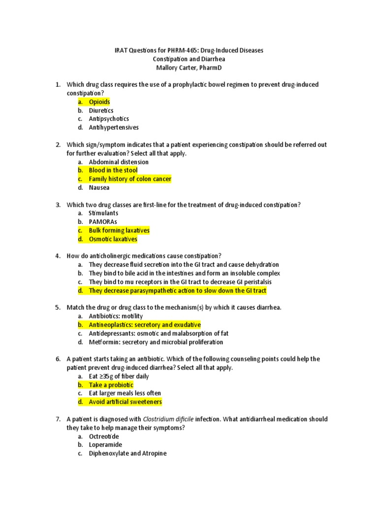 PHRM 465 Irat Questions | PDF