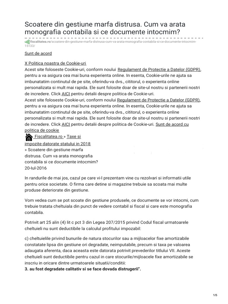 Fiscalitatea - Ro-Scoatere Din Gestiune Marfa Distrusa Cum Va Arata Monografia Contabila Si Ce ...