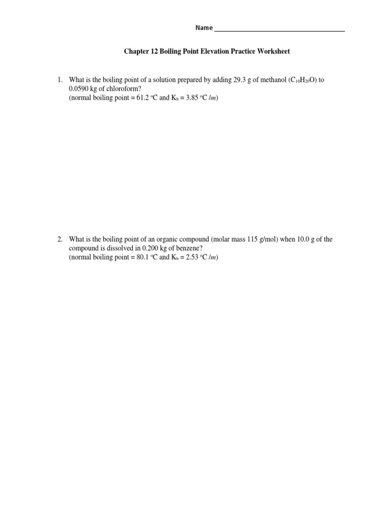 Boiling Point Elevation Practice Worksheet | PDF
