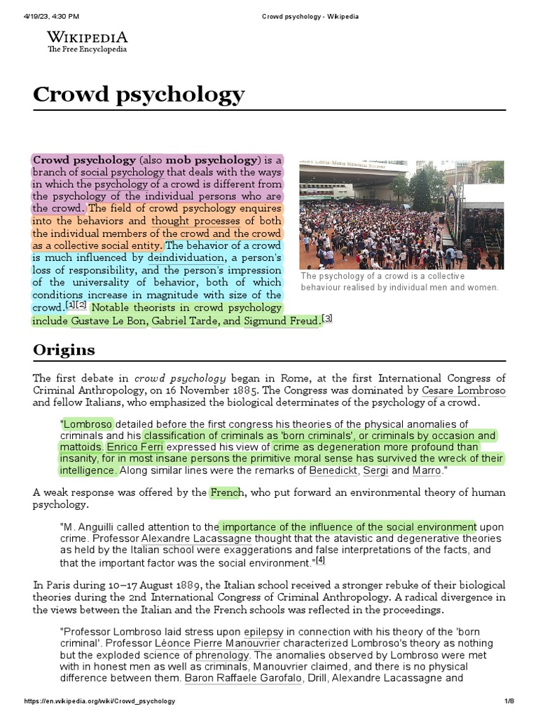 Crowd Psychology - Wikipedia PDF | PDF | Psychology | Social Psychology