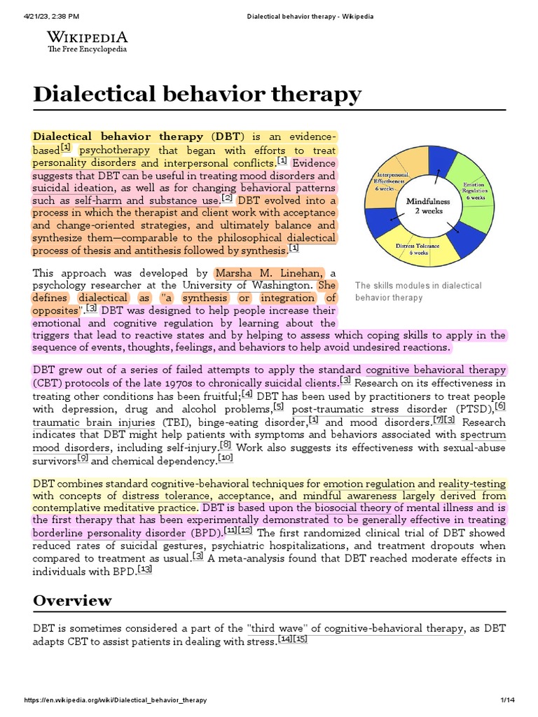 Dialectical Behavior Therapy - Wikipedia PDF | Download Free PDF | Dialectical Behavior Therapy ...
