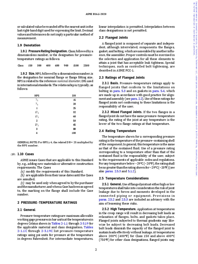 Pressure Temperature Ratings Asme b16.5 | PDF