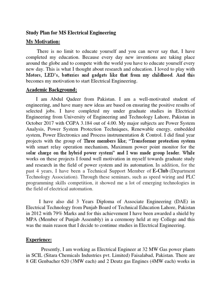 Study Plan For MS Electrical Engineering PDF | PDF Study Plan For MS Electrical Engineering PDF | PDF