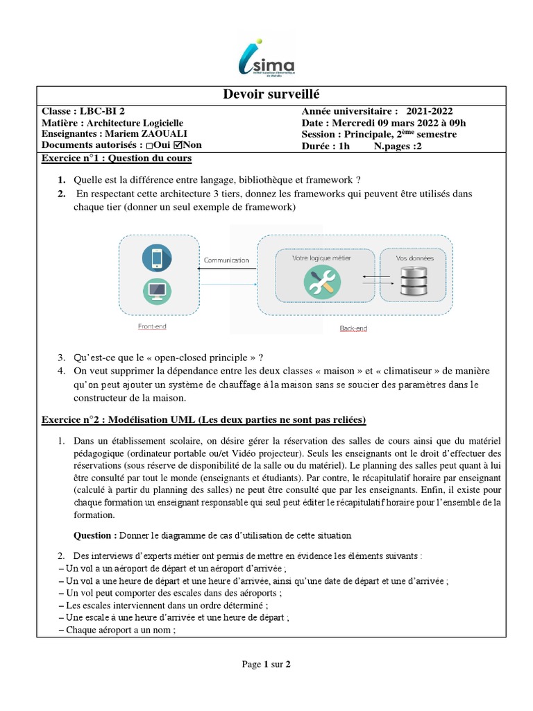 Devoir sur l'Architecture Logicielle | PDF