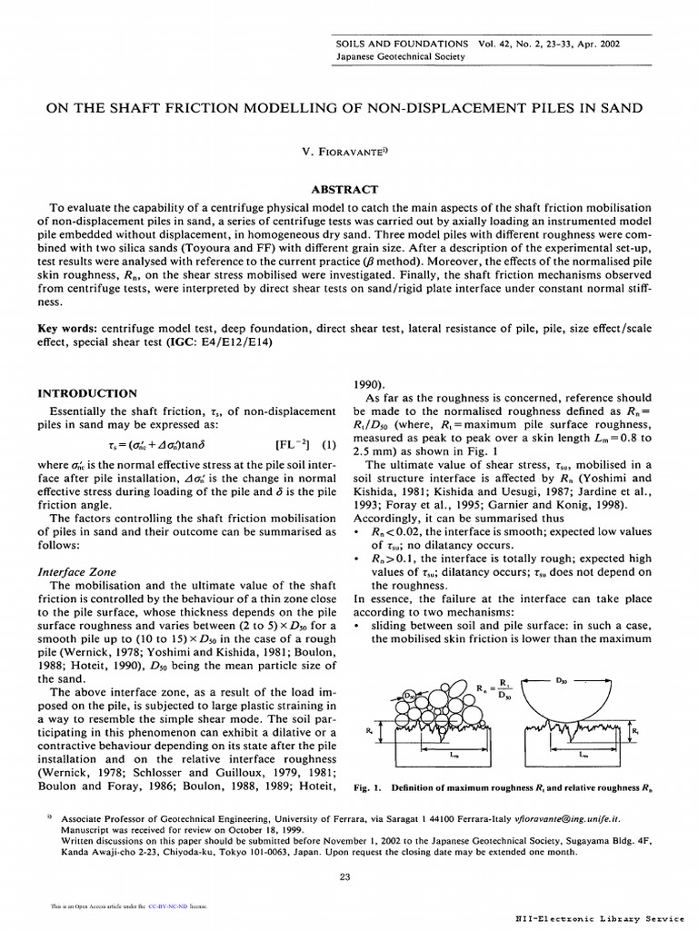 Shaft Friction in Non-Displacement Piles | PDF | Geotechnical ...