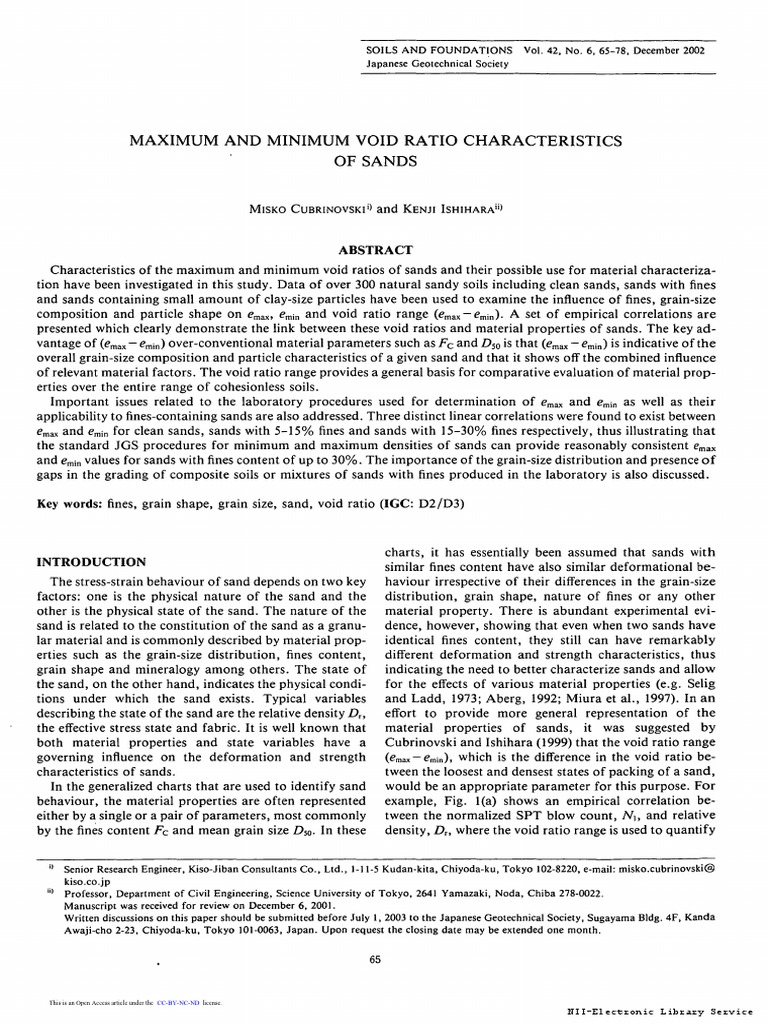 Maximum and Minimum Void Ratio Characteristics PDF | PDF