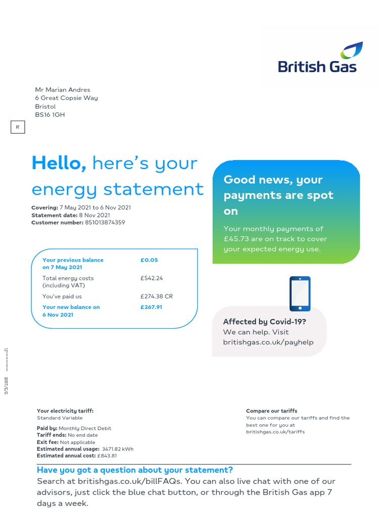 British Gas energy statement breakdown | PDF