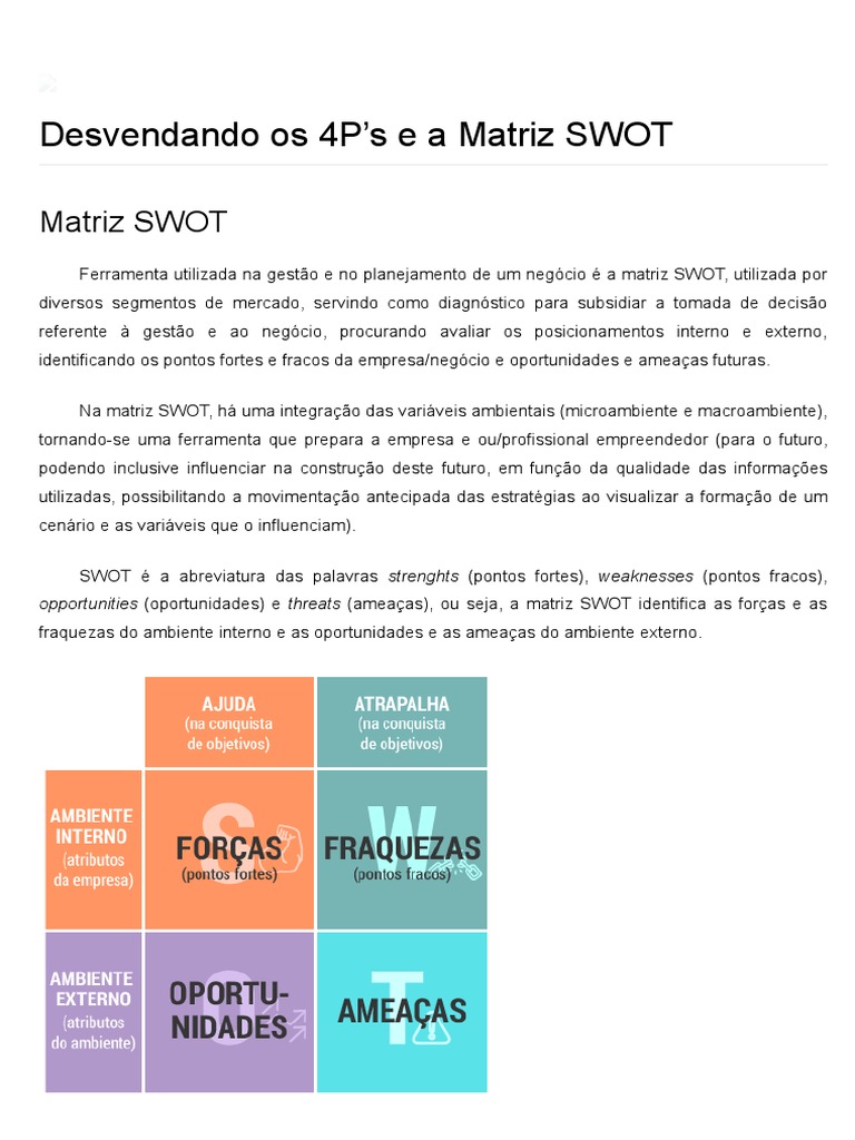 Entenda a Matriz SWOT e seus 4P’s | PDF
