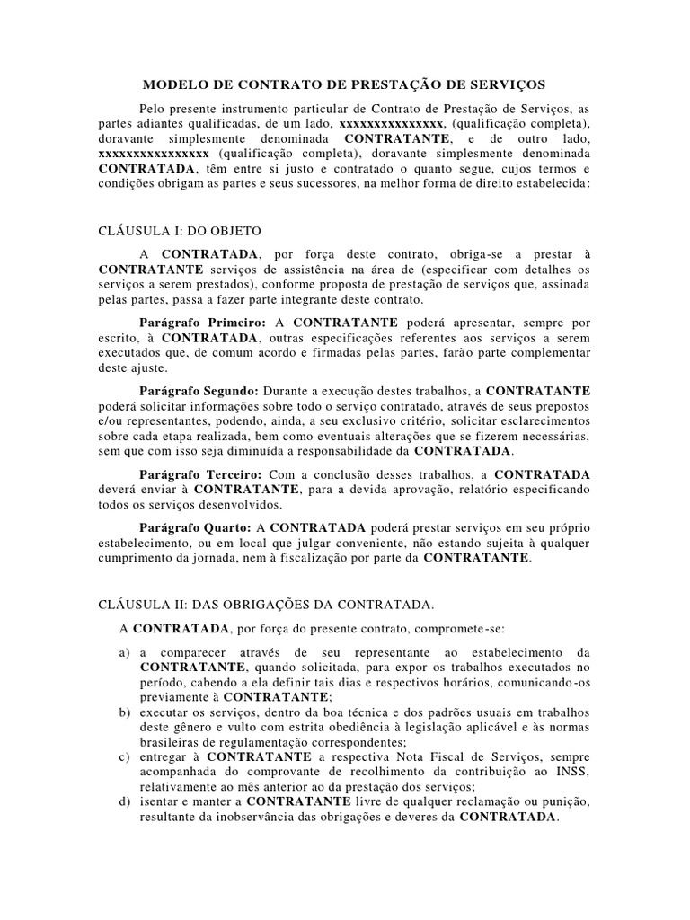 Modelo Contrato Prestação de Serviços | PDF