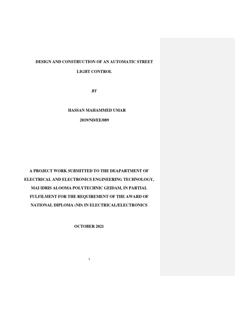 Automatic Street Light Control Design | PDF