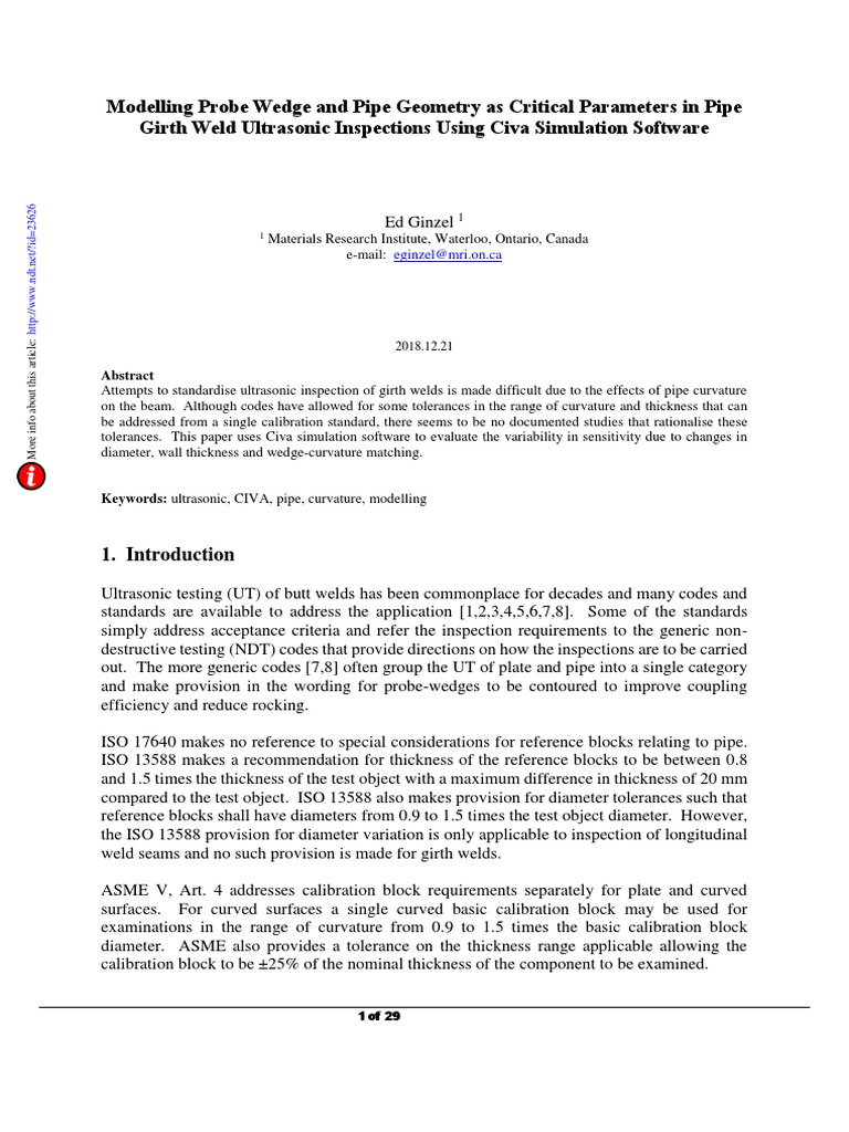 Modelling Probe Wedge and Pipe Geometry As Critical Parameters in Pipe ... Modelling Probe Wedge and Pipe Geometry As Critical Parameters in Pipe ...
