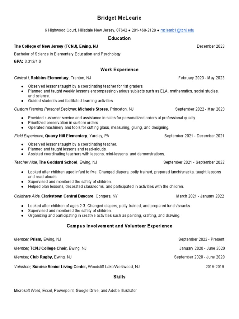 Mclearie Bridget Resume | PDF | Teachers | Learning