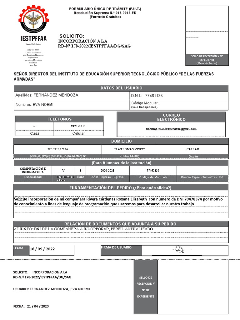 Fut - Solicito Incorporacion - 77461135 | PDF