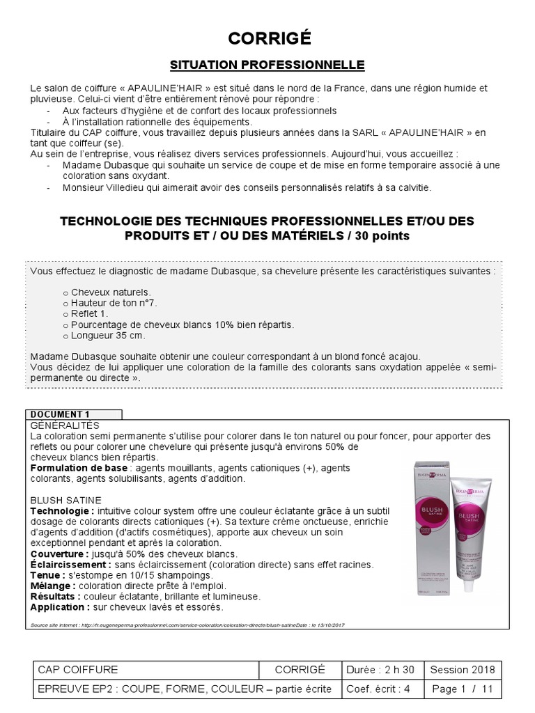 CAP COIFF EP2 Ecrit CORRIGE | PDF