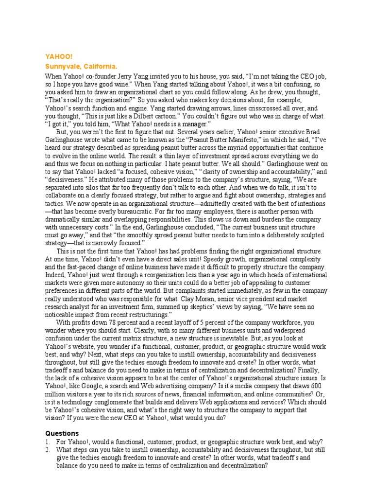 Yahoo Case Study | PDF | Yahoo! | Organizational Structure