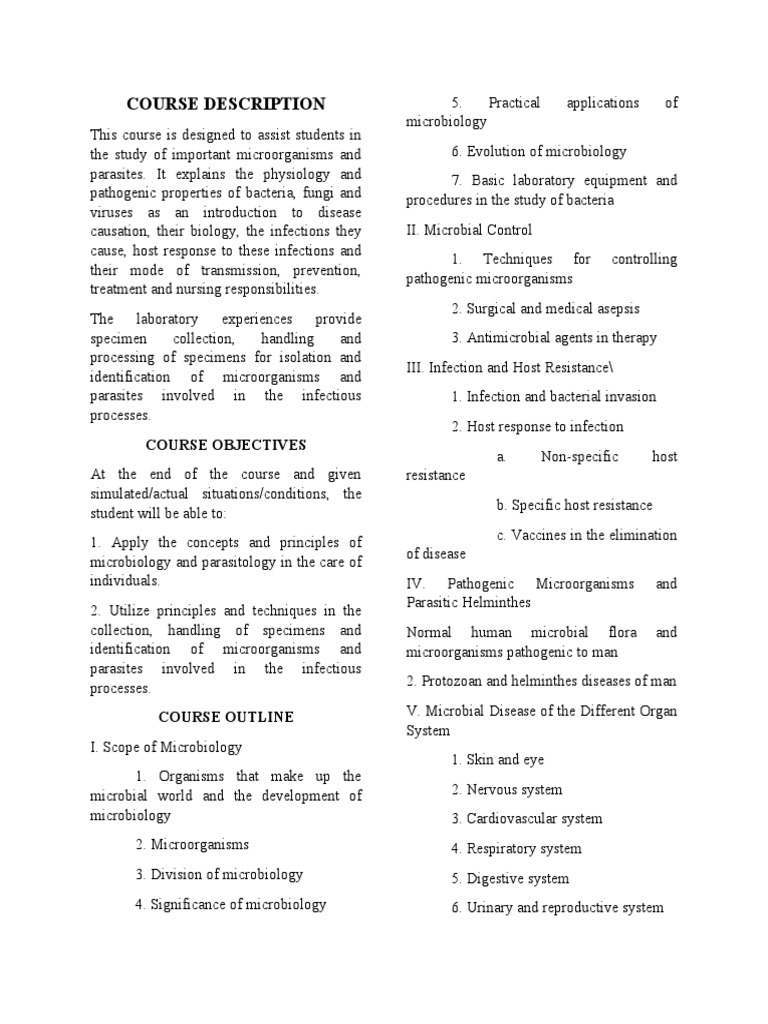 Microbiology Course Description | PDF | Microbiology | Microorganism