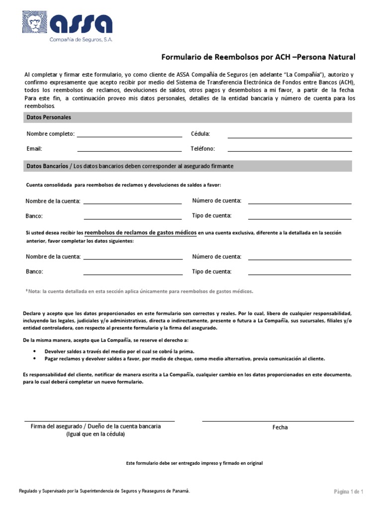 Formulario de Reembolsos Por ACH PDF | PDF | Bancos | Seguro