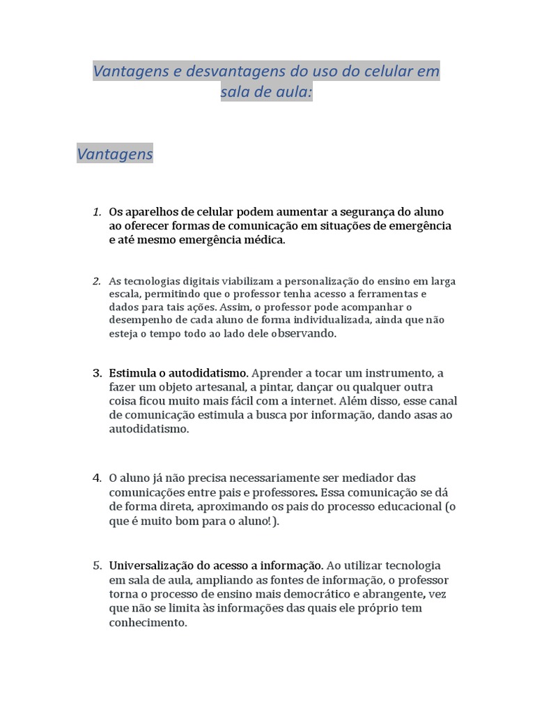 Vantagens e Desvantagens | PDF