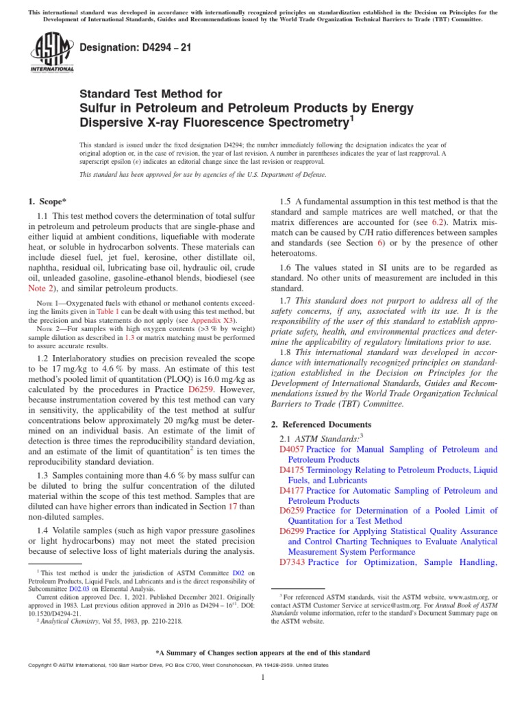 Standard Test Method For Sulfur in Petroleum and Petroleum Products by ...