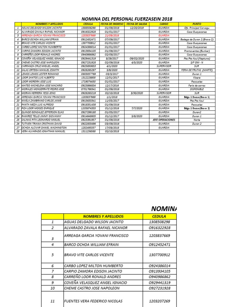 Listado Personal Fuerzasein Junio 2020 | PDF