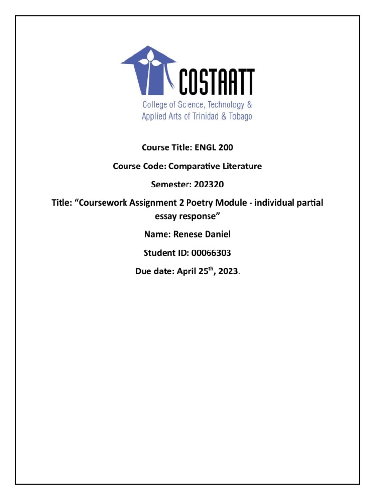 Renese Daniel - ENG 200 - Course Assessment Two - Individual Essay | PDF