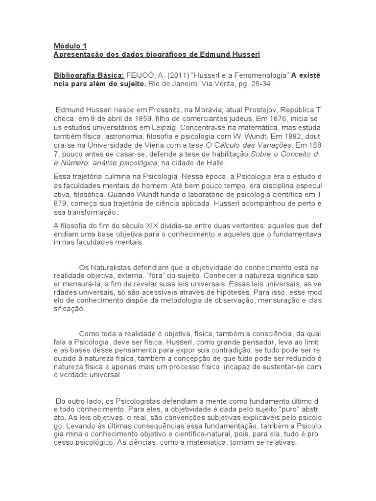 Modulo 1 | PDF | Fenomenologia (Filosofia) | Edmund Husserl