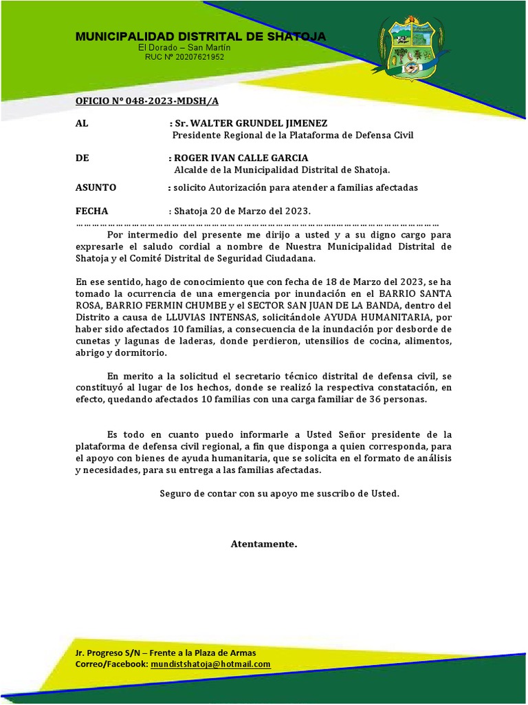 Oficio 002 - 2023 DC - AFECTADOS | PDF