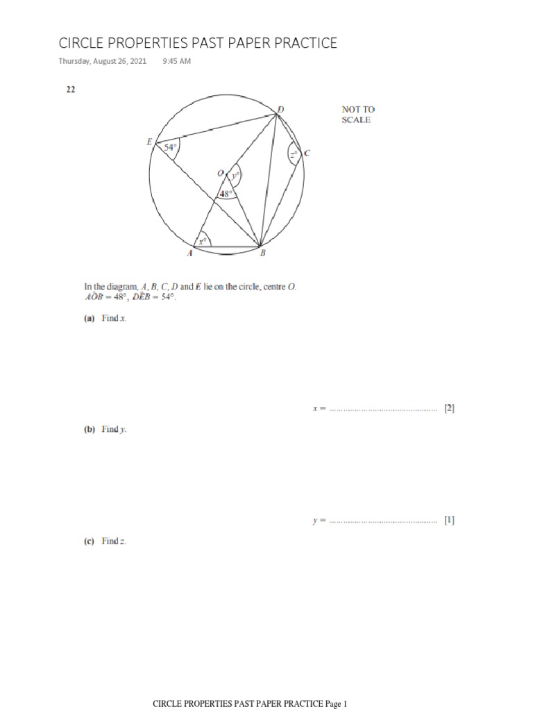 Circle Properties Past Paper Practice 11 PDF | PDF