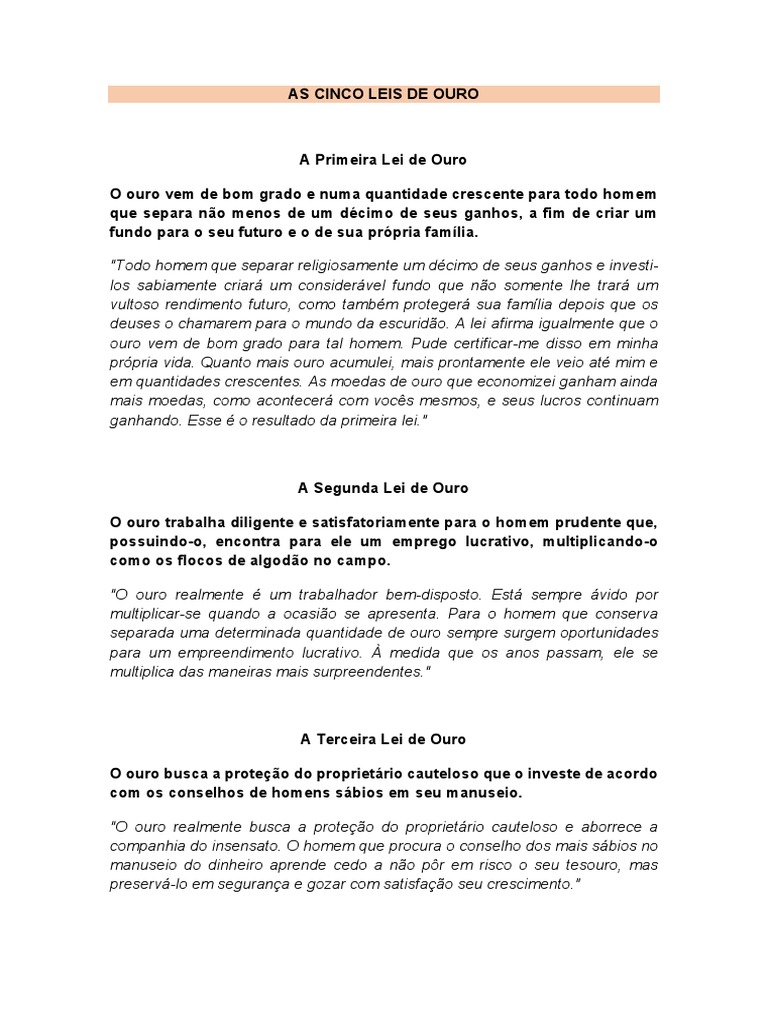As Cinco Leis de Ouro PDF | PDF