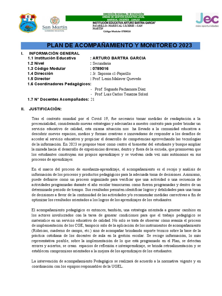 Plan de Acompañamiento y Monitoreo Abg 2023 | PDF | Evaluación ... Plan de Acompañamiento y Monitoreo Abg 2023 | PDF | Evaluación ...