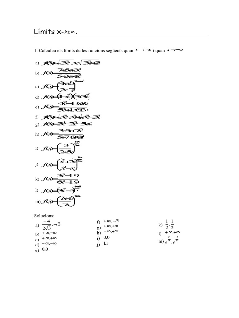Exercicis - Limit - Infinit Amb Solució PDF | PDF