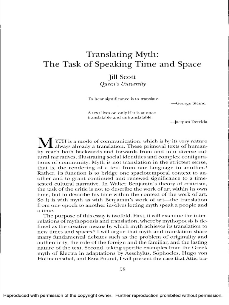 Translating Myth - The Task of Speaking Time and Space PDF | PDF
