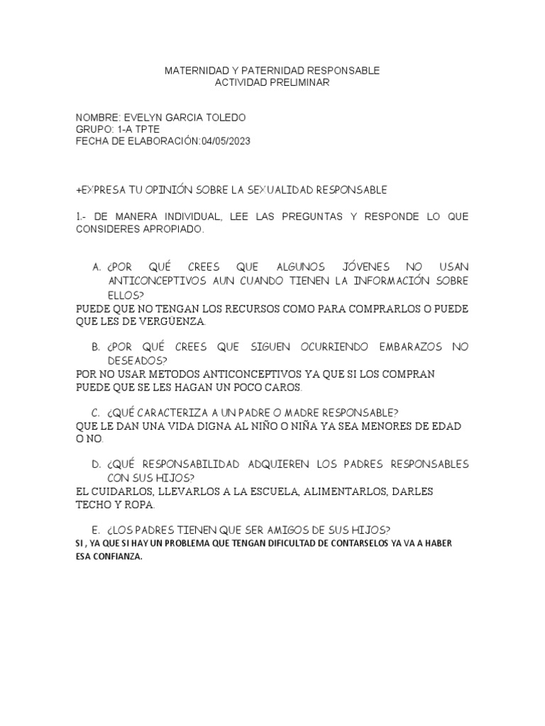 Maternidad y Paternidad Responsable Evelyngarciatoledo | PDF