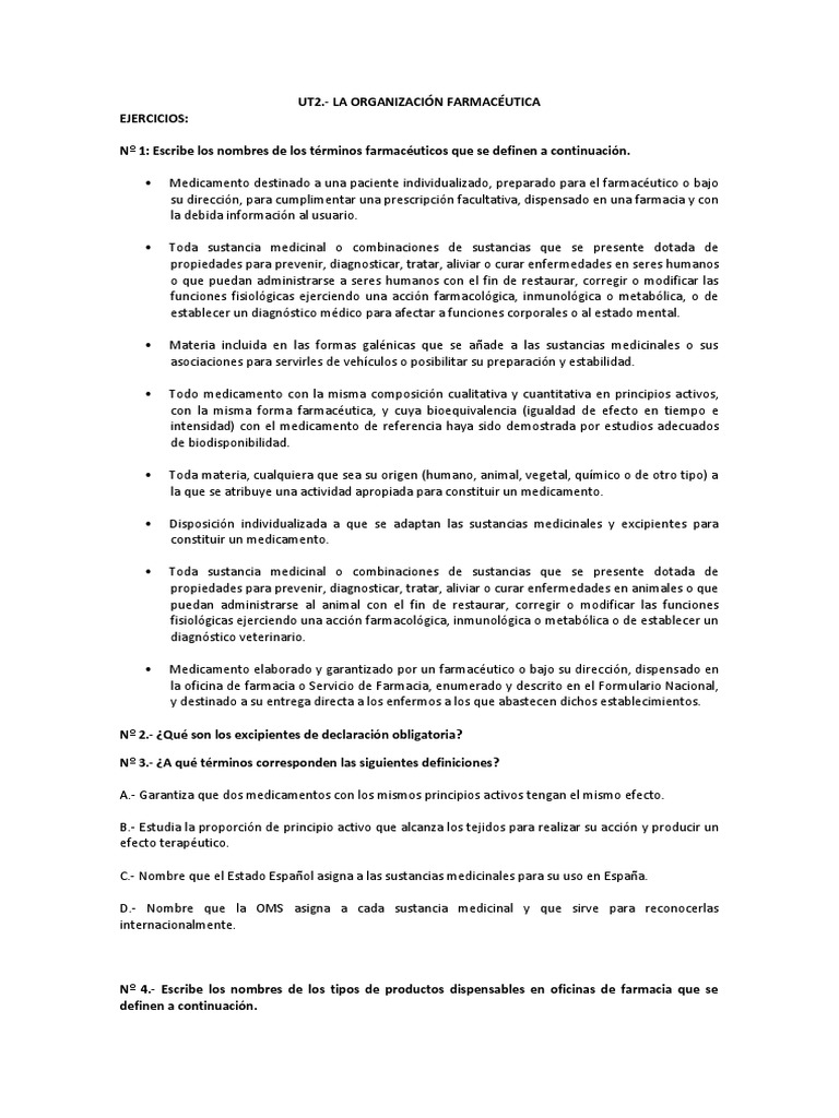 Actividades Ut2.-Organización Farmacéutica PDF | PDF | Medicamentos con receta | Farmacia