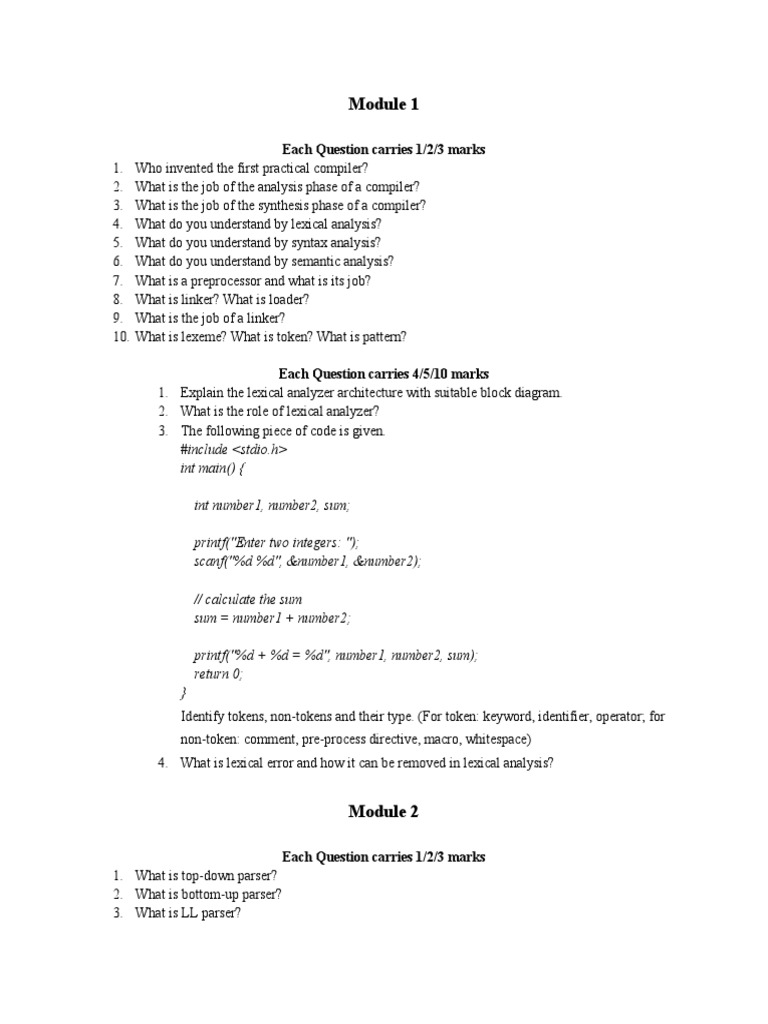 Compiler Design Sample Questions | PDF