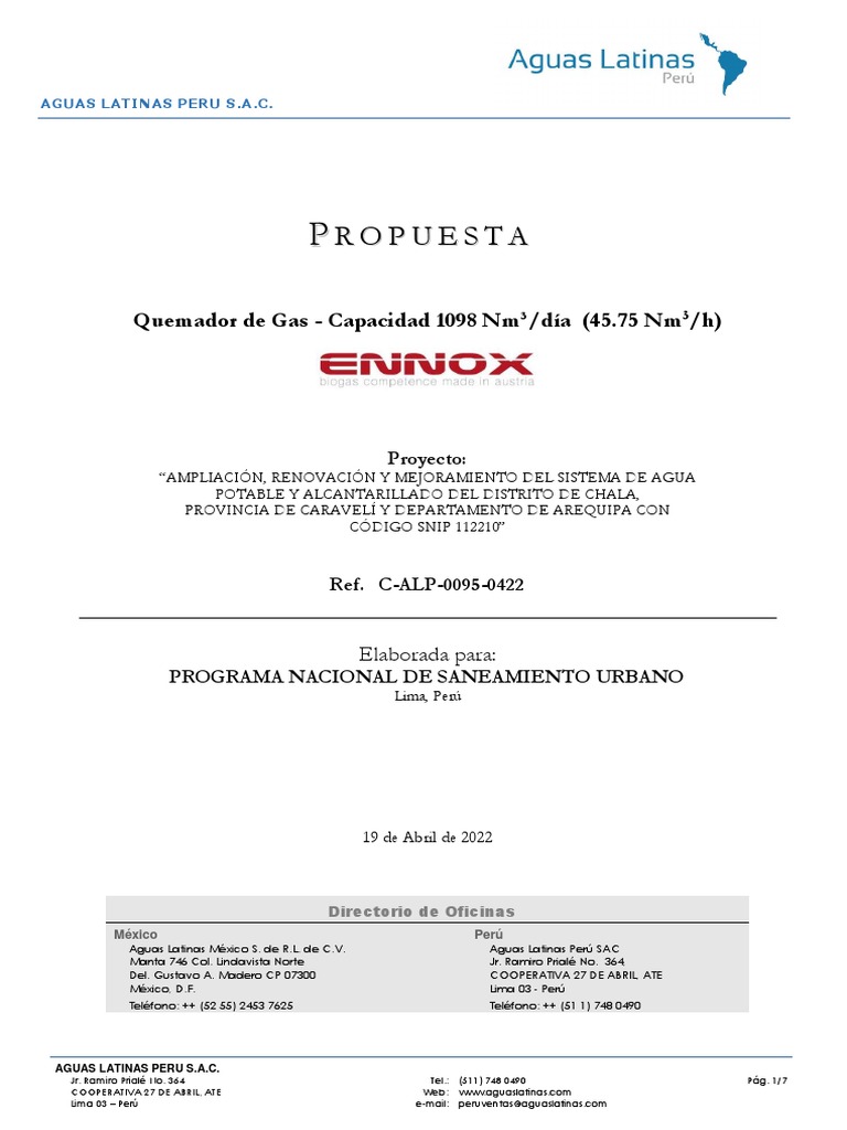 C-ALP-0095-0422 - Quemador Metano Ennox - PTAR Chala - PNSU PDF | PDF
