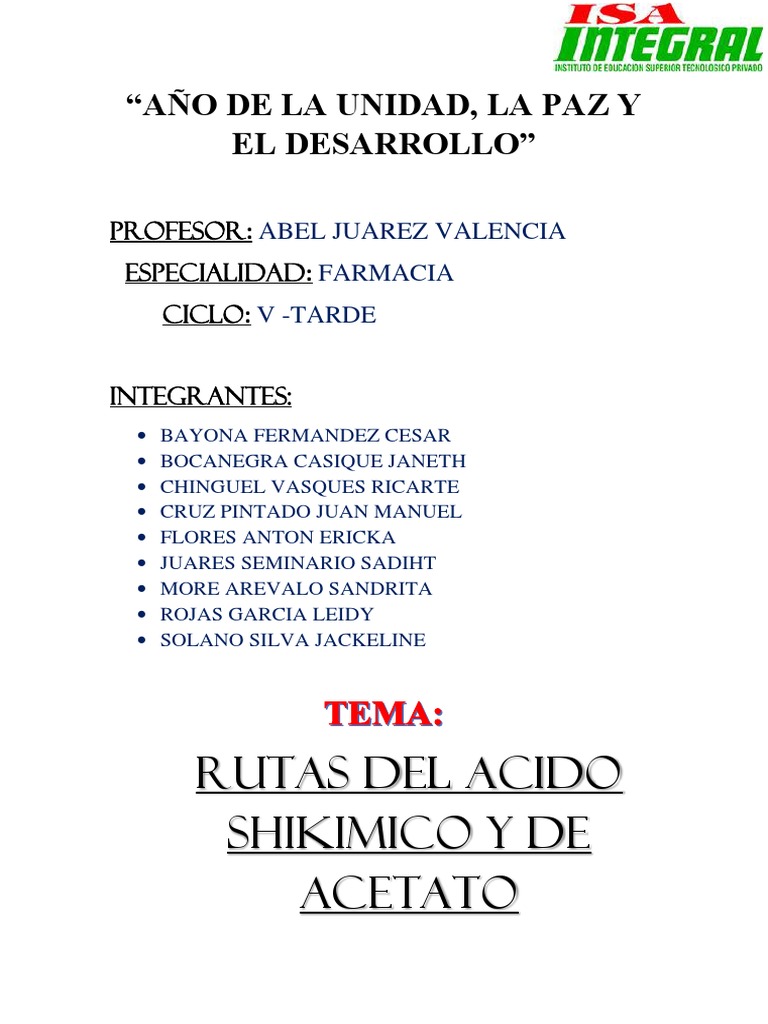 Ruta Del Acido Shikimico y Ruta Del Acido Acetato PDF | PDF | Química ...