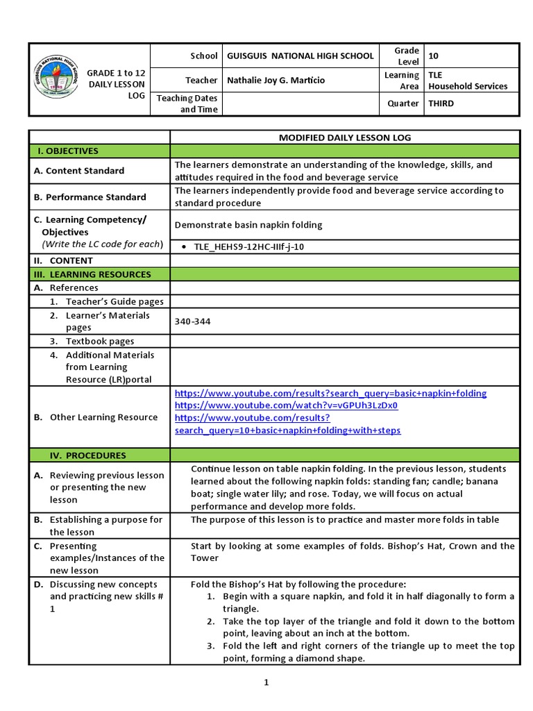modified-DLL COT Table Napkin | PDF