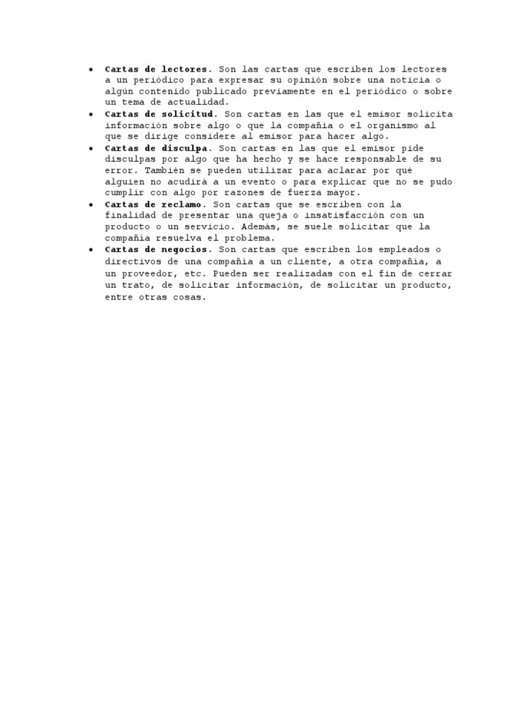 Tipos de Cartas Formales y Usos | PDF