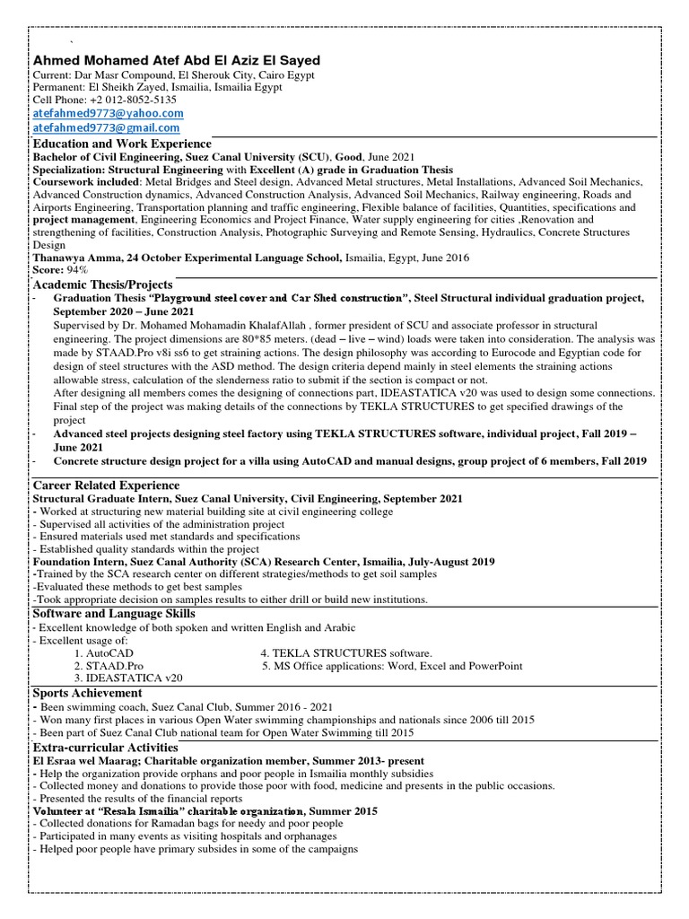 Ahmed Atef's Civil Engineering Profile | PDF