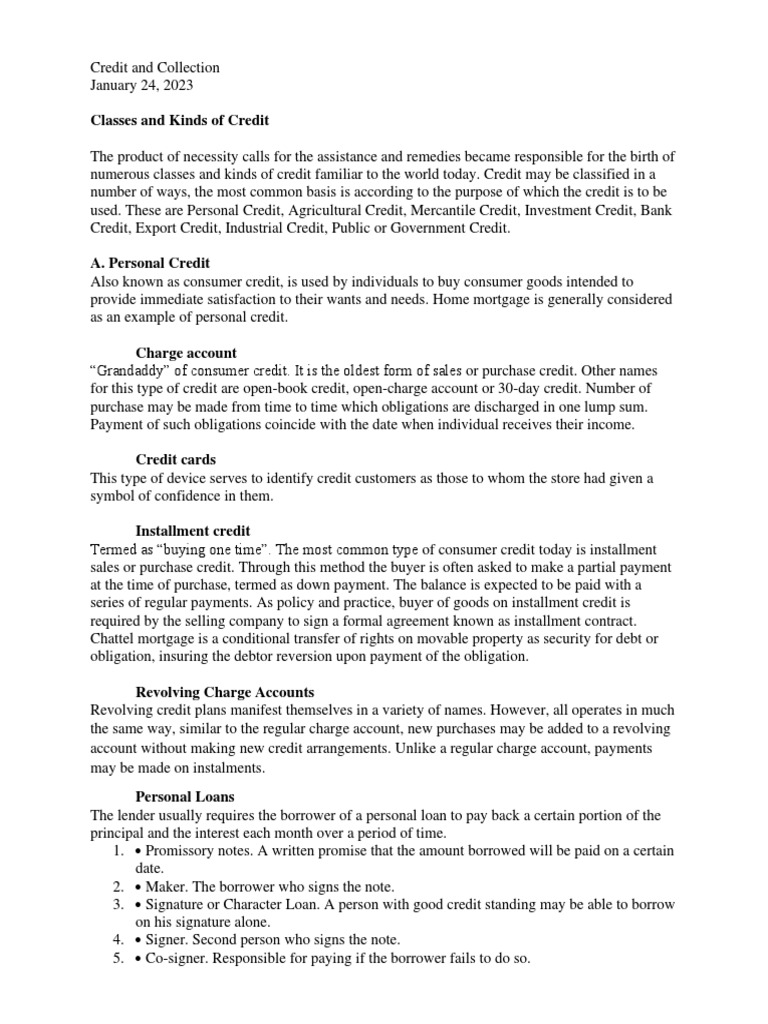 Types and Classes of Credit Explained | PDF